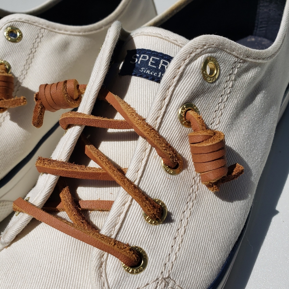 Sperry Canvas Boat Shoes Cream With Leather Laces - S… - Gem